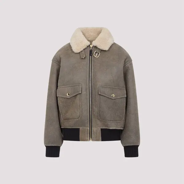 Celine Aviator Jacket With Shearling Collar - Brown