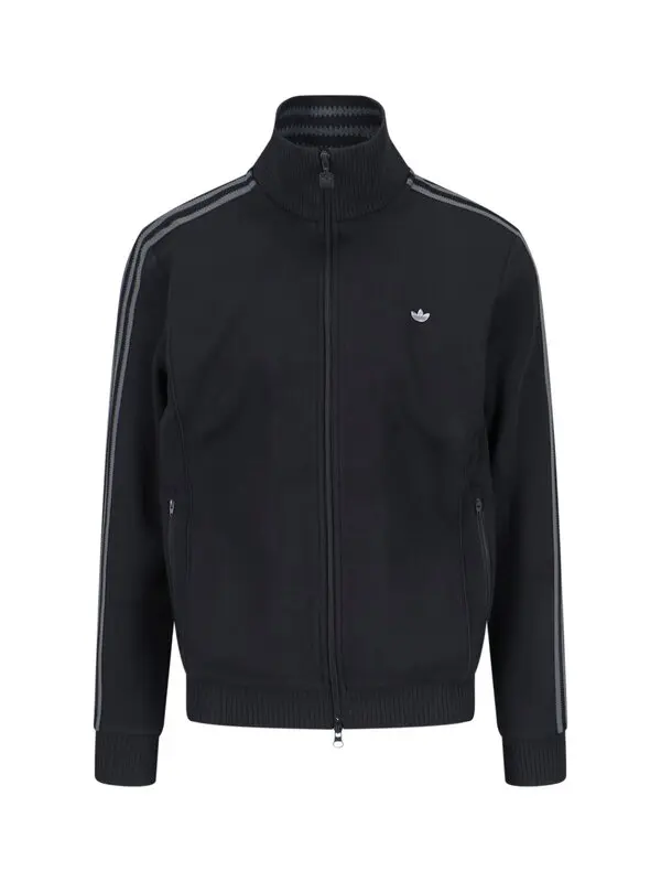 ADIDAS ORIGINALS Slim Fit Premium Cotton Blend Track Top With Zip-up Front And Iconic Branding - Black