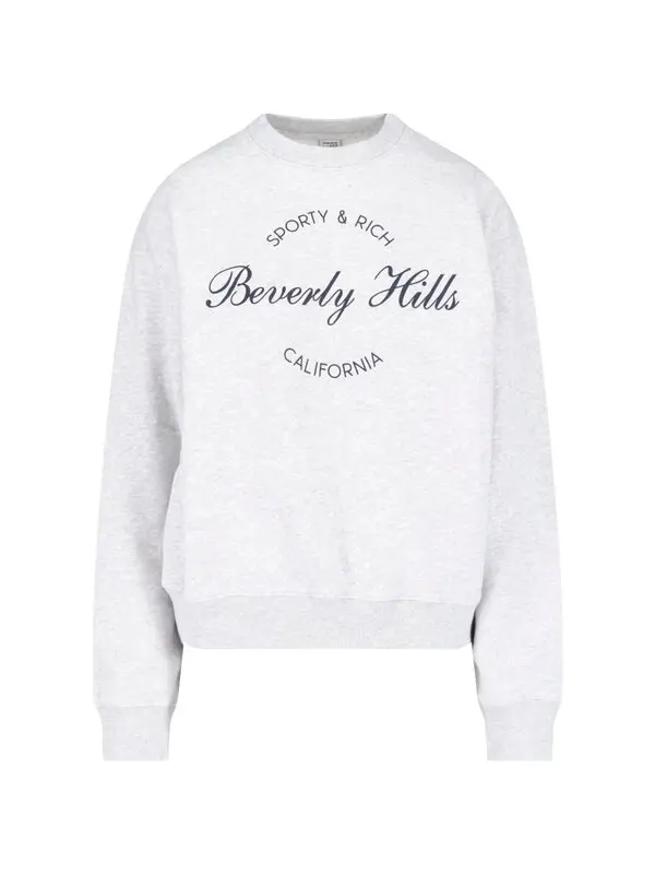 SPORTY & RICH Beverly Hills California Fleece Crewneck Sweatshirt - Grey