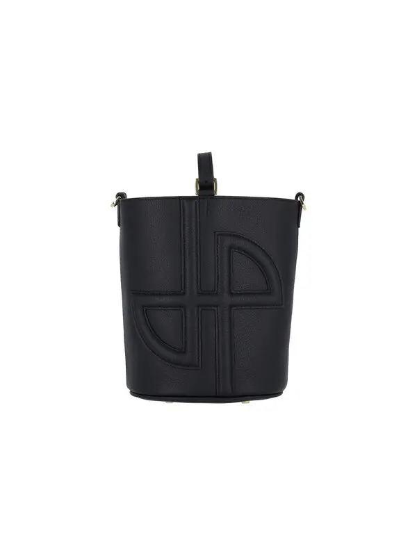 PATOU Calf Leather Bucket Bag With Embossed Logo - Black