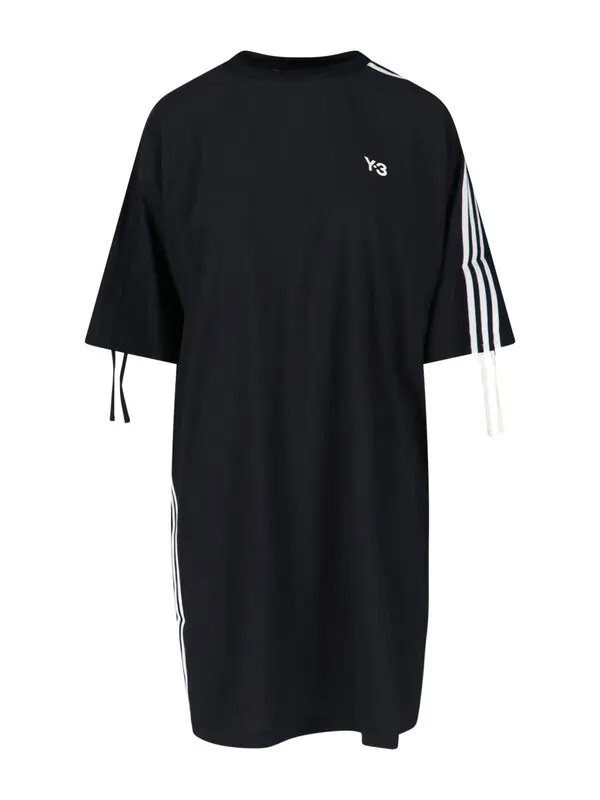 Y3 Stretch Mini Dress With Signature Stripes - Black