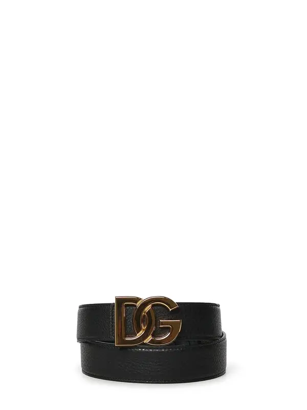 Dolce & Gabbana Calf Leather Belt With Logo Buckle - Black