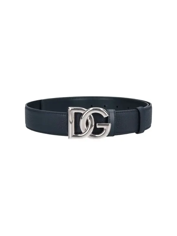 Dolce & Gabbana Calf Leather Belt With Logo Buckle - Blue