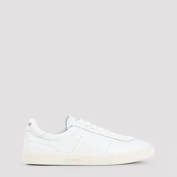 Celine Low Lace-up Calfskin Sneakers With Embossed Logo - White