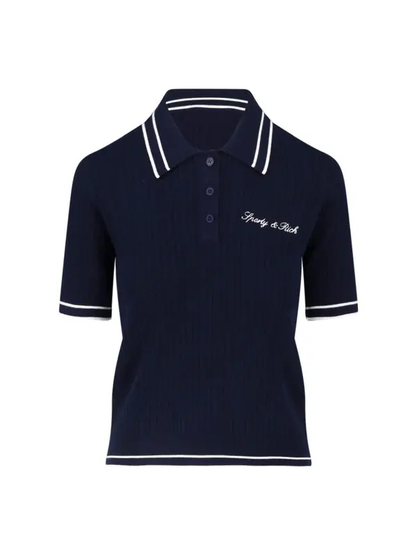 Sporty & Rich Ribbed Knit Short Sleeve Polo Shirt