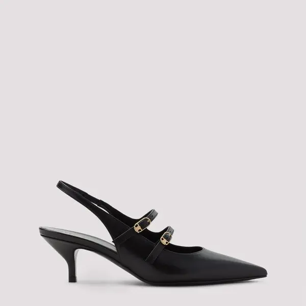 Celine Pointed Toe Sling-back Flats With Triomphe Buckles - Black