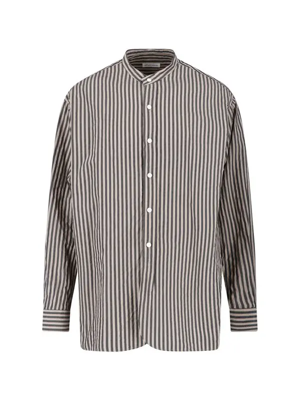 KAPTAIN SUNSHINE Striped Band Collar Button-up Shirt