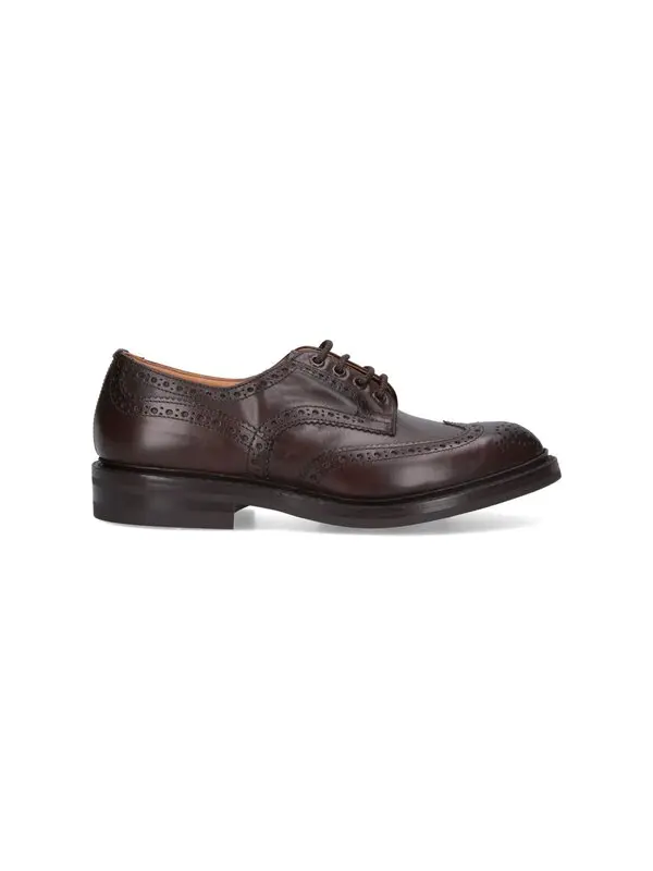 TRICKER'S Leather Flat Lace-up Shoes With Wing Tip Detailing - Brown