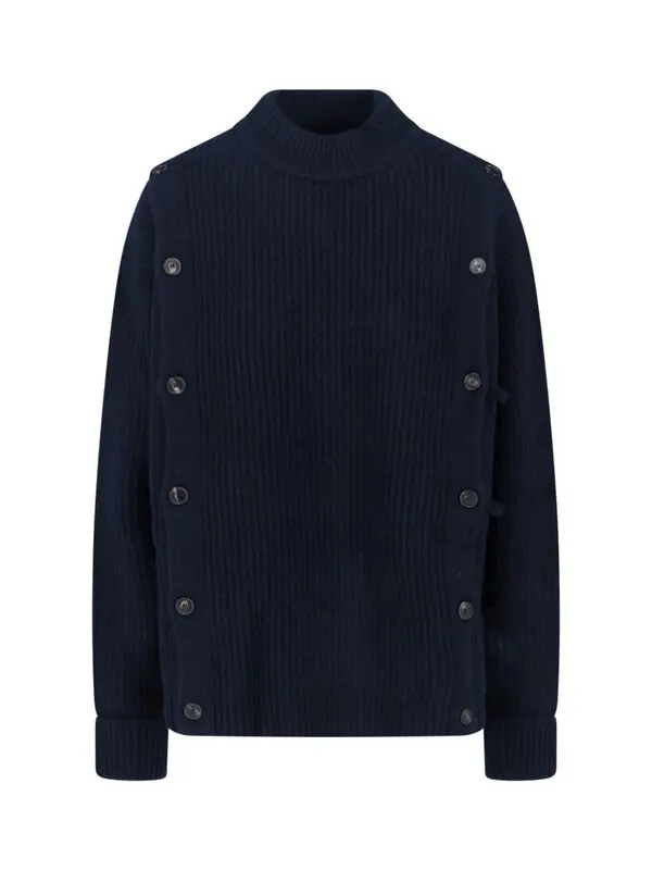 SETCHU Ribbed Turtleneck Sweater With Side Button Detail