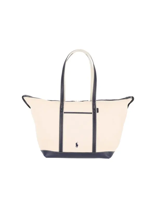 Polo Ralph Lauren Canvas Tote Bag With Leather Trim - White