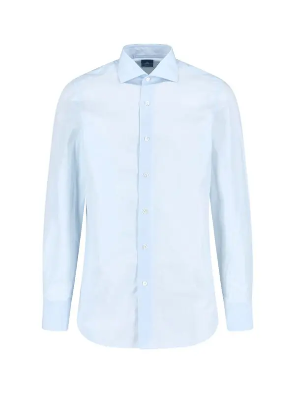 FINAMORE 1925 Tailored 100% Cotton Button-down Shirt - Blue