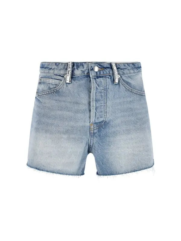 Alexander Wang Distressed Denim Shorts With Embellished Straps