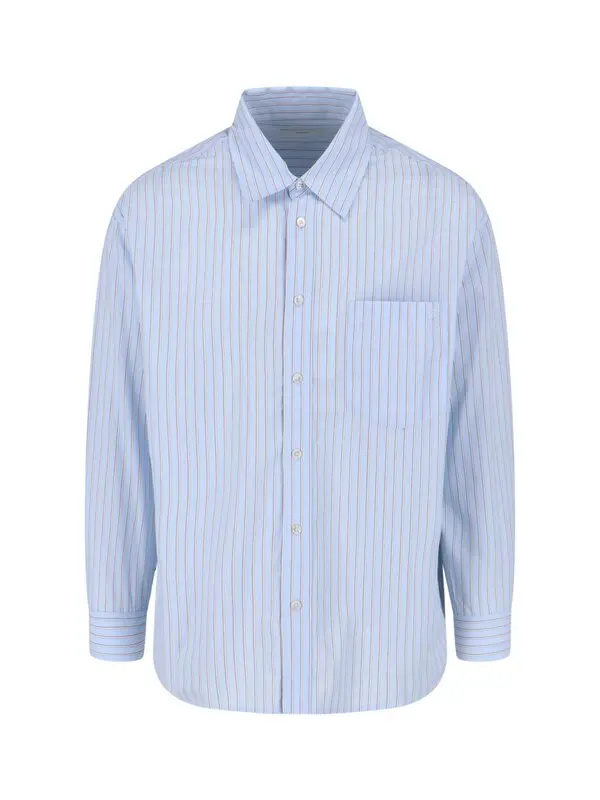 DUNST Striped Cotton Button-up Shirt - Blue