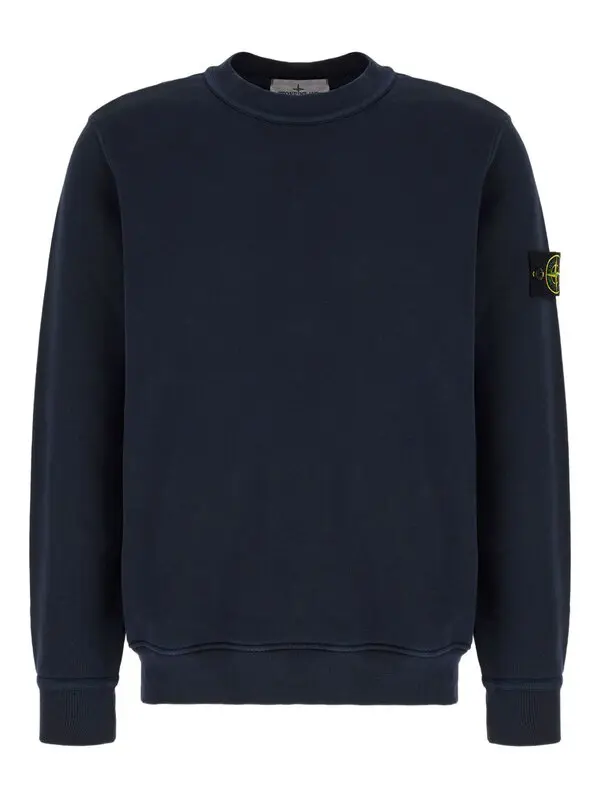 Stone Island Ribbed Neckline Sweatshirt With Overlock Seams - Blu