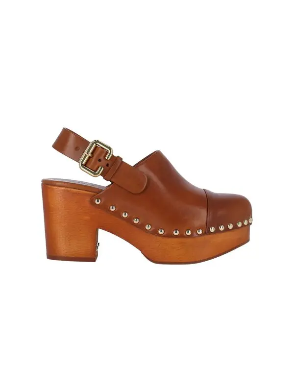 Chloé Leather Heeled Clogs With Buckle Detail