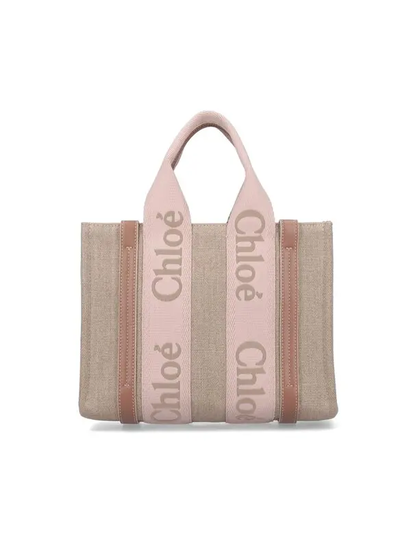 Chloé Linen & Calf Leather Shoulder Bag - Beige