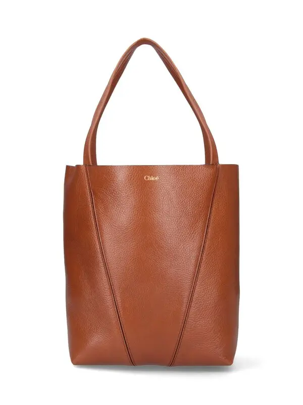 Chloé 100% Cow Leather Handbag With Gold Tone Chain Detail - Brown
