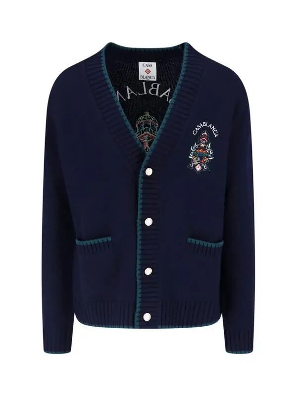 Casablanca Wool-cashmere Sweater With Hotel Emblem Detail - Blue