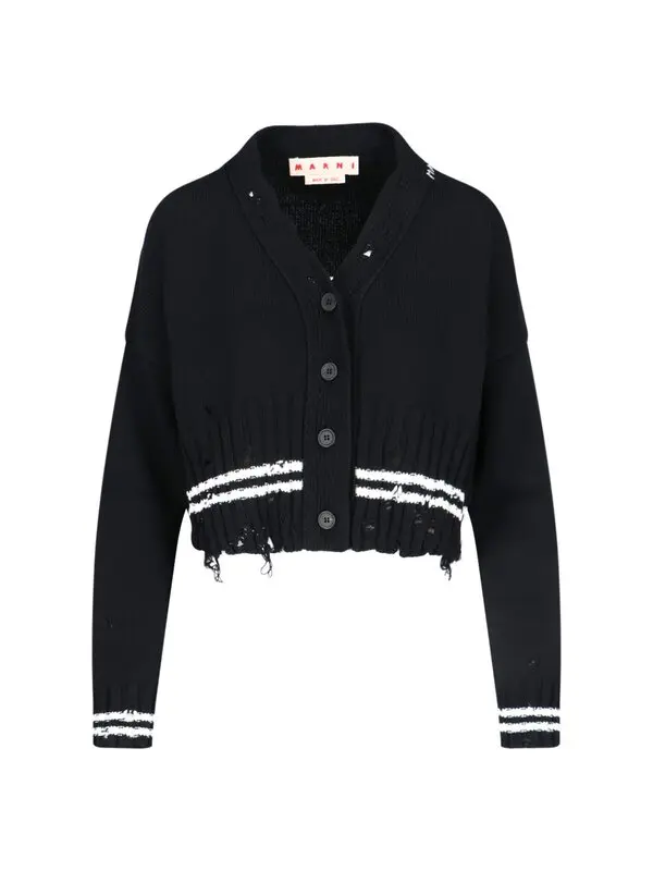Marni Cotton Distressed Button-up Sweater - Black