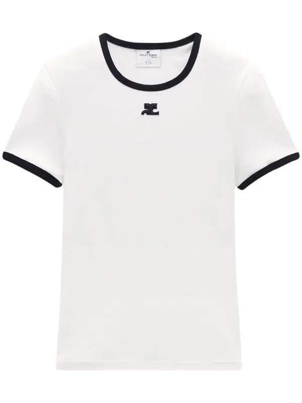 COURREGES Cotton T-shirt With Contrast Trim And Logo - White