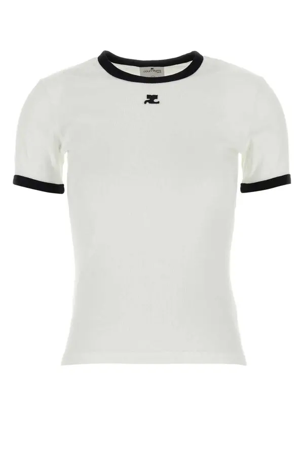 COURREGES Cotton T-shirt With Contrast Trim And Logo - White