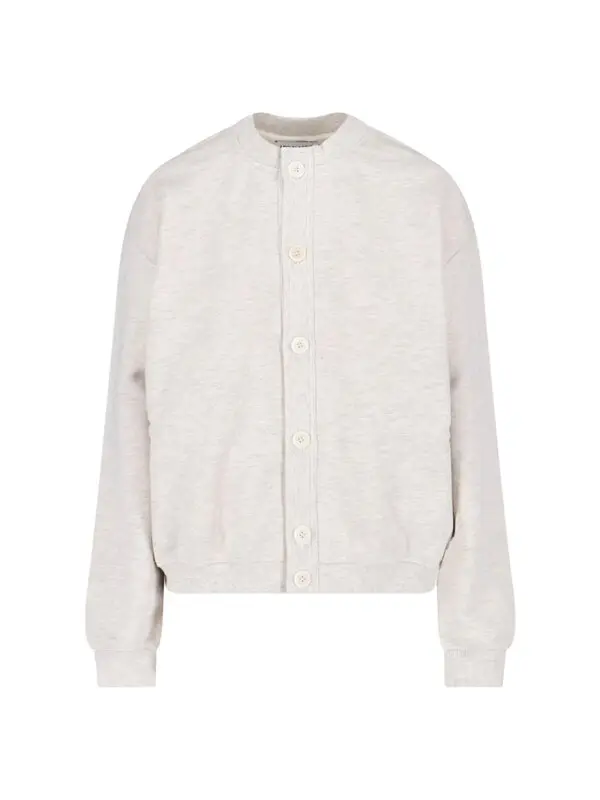 LOW CLASSIC Cotton Ribbed Crew Neck Cardigan - Grey