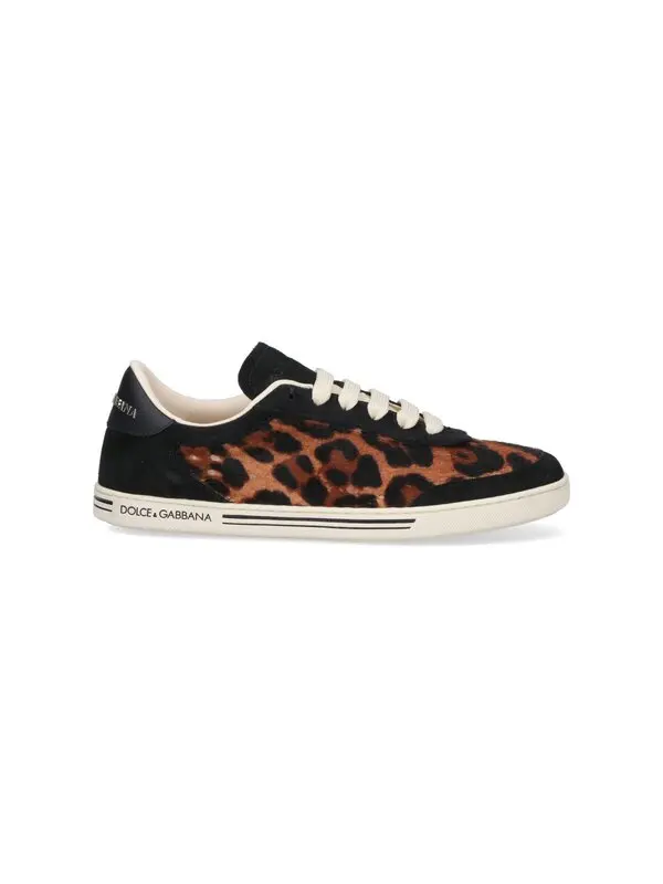Dolce & Gabbana Leopard Print Hair-on Calf Leather Lace-up Sneakers - Brown