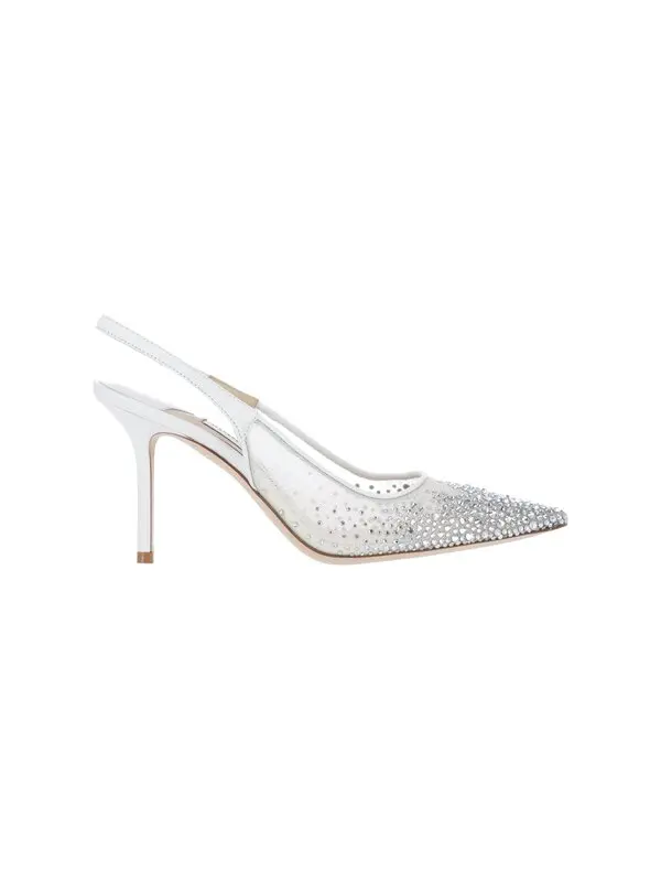 JIMMY CHOO Embellished Slingback High Heel Sandals - White