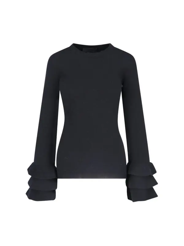 Valentino Garavani Wool-blend Viscose Sweater With Ruffle Detail - Black