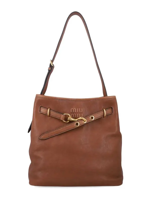 Miu Miu Lamb Leather Bucket Handbag With Embossed Logo - Rovere
