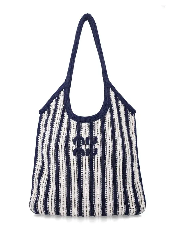 Miu Miu Ivand Handbag With Knit Top Handles - Blu+talco