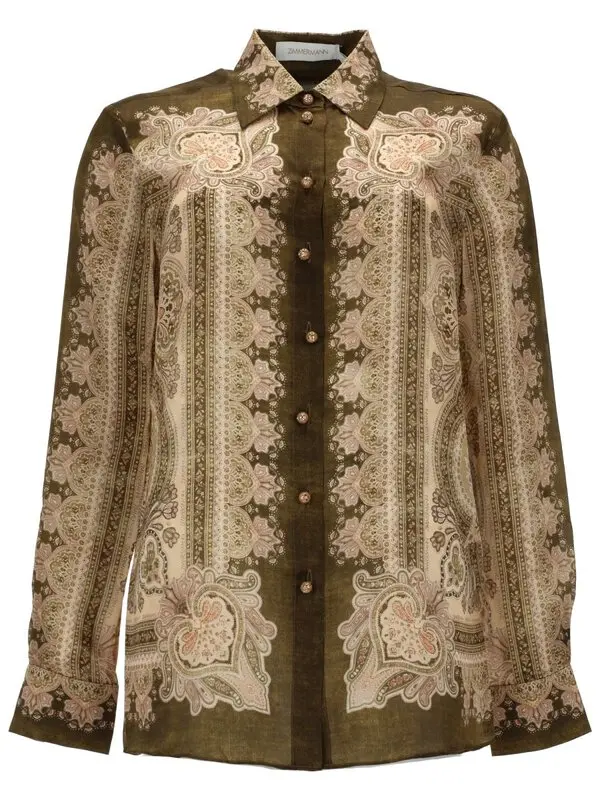 Zimmermann Printed Silk Button-up Shirt - Green