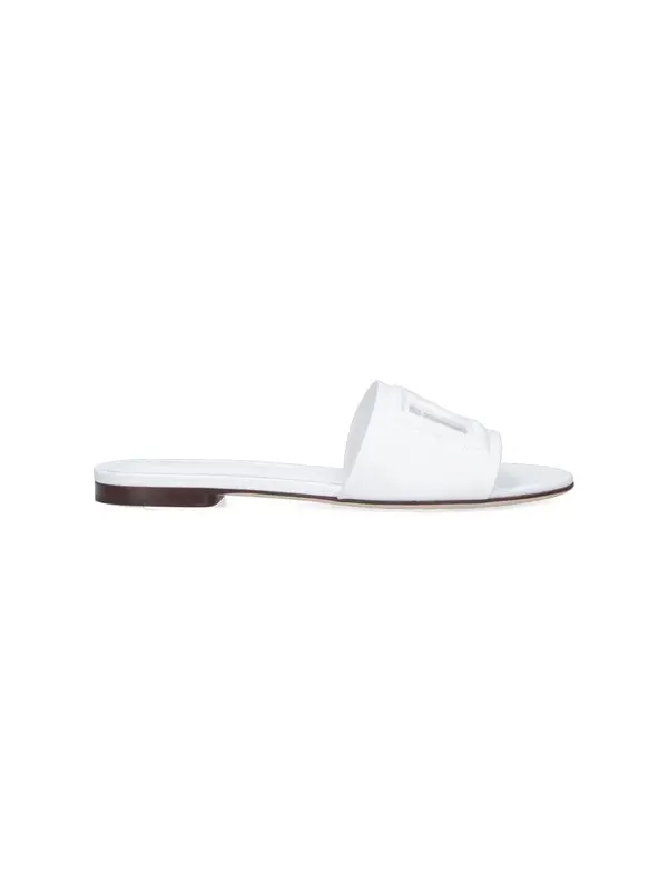 Dolce & Gabbana Leather Slide Sandals - White