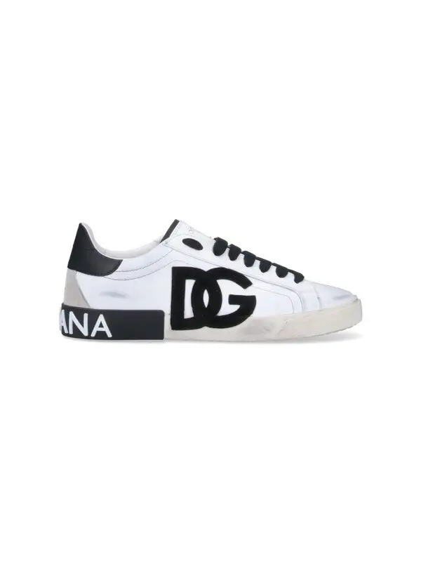 Dolce & Gabbana Calf Leather Low Top Sneakers With Logo Detailing - White