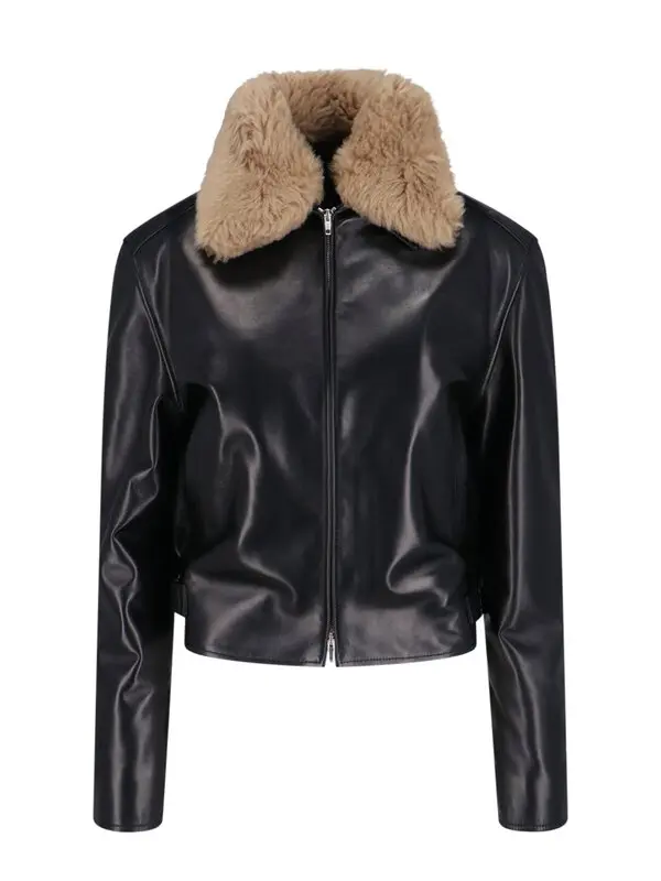 Phoebe Philo Leather Jacket With Fur Trim - Nero
