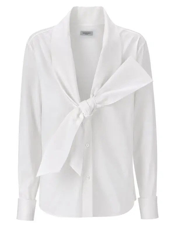 Saint Laurent Lavallière Collar Poplin Shirt - White