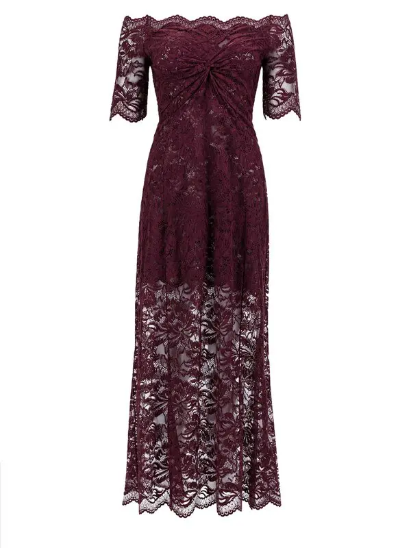 Rabanne Abito Midi In Pizzo A Strati - Bordeaux