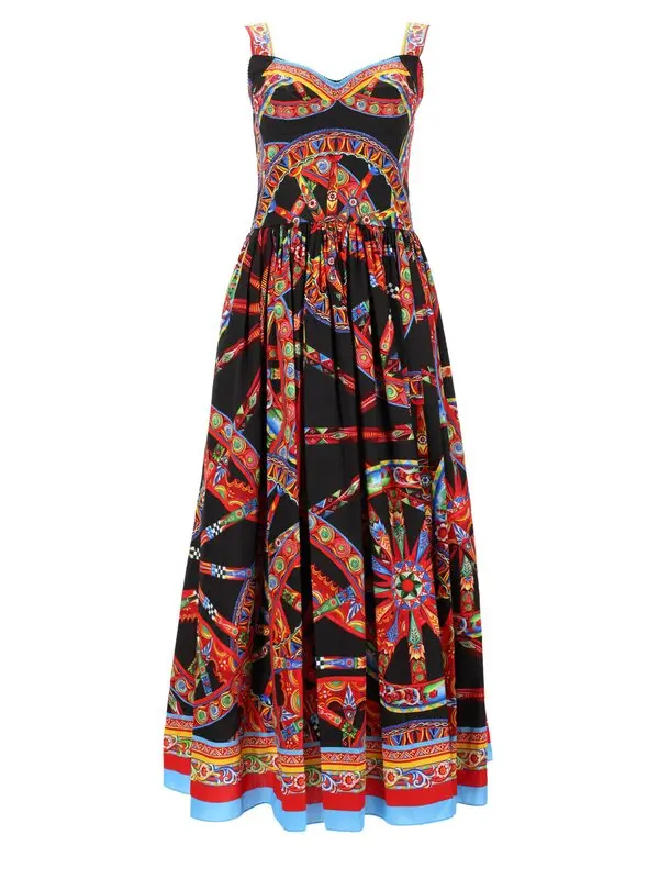 Dolce & Gabbana Abito Lungo In Popeline Con Stampa - Multicolour
