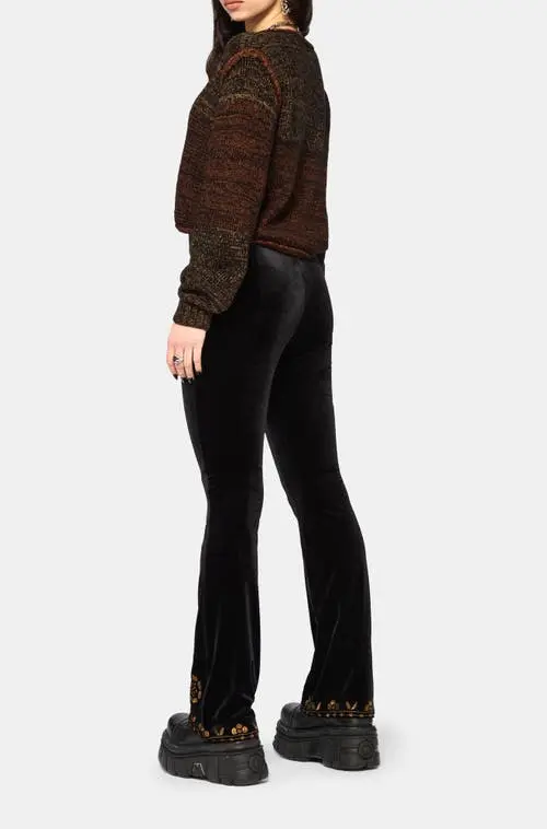 DISTURBIA Kobra Velour Embroidered Flare Trousers