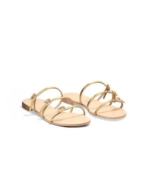 TEMPERLEY LONDON Eclipse Leather Flat Sandals - Gold
