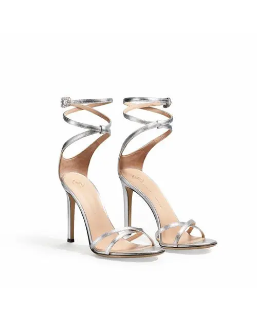 TEMPERLEY LONDON Vixen Leather Strappy Sandals - Silver