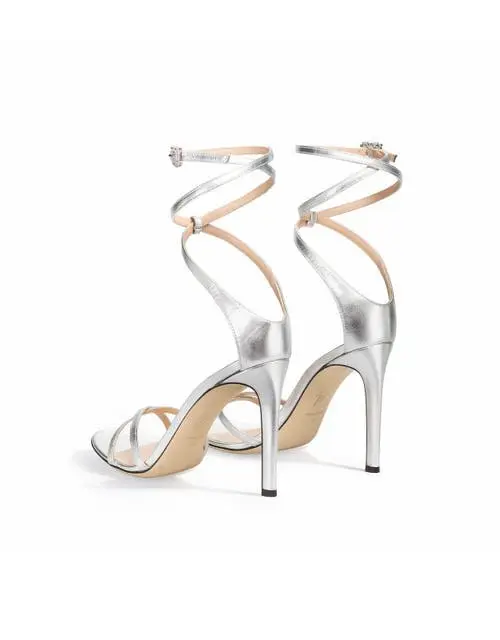 TEMPERLEY LONDON Vixen Leather Strappy Sandals - Silver