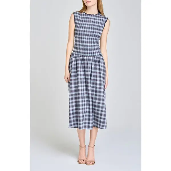 WAYF Adeline Smocked Cotton Midi Dress