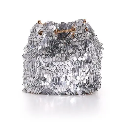 Badgley Mischka Piper Sequin And Bugle Bead Bucket Bag