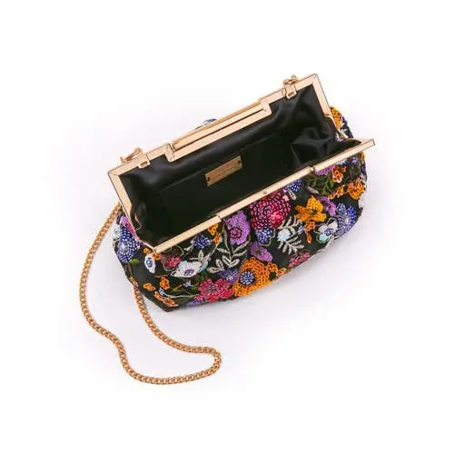 Badgley Mischka Rosalin Floral Sequin Beaded Pouch Clutch