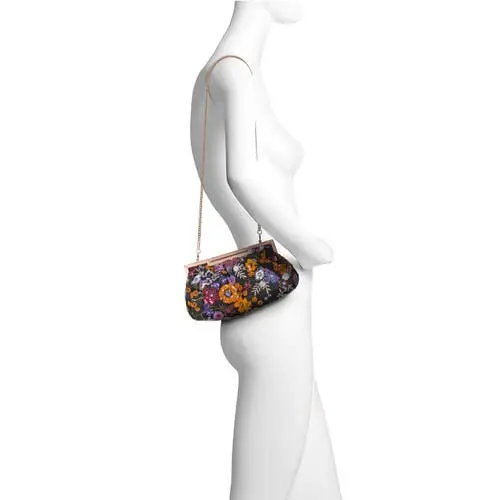 Badgley Mischka Rosalin Floral Sequin Beaded Pouch Clutch
