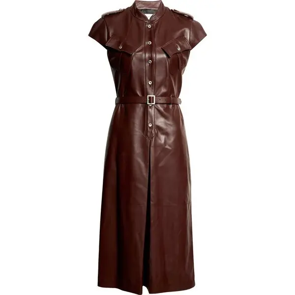 Alexander McQueen Leather Midi Shirtdress - Lacquer