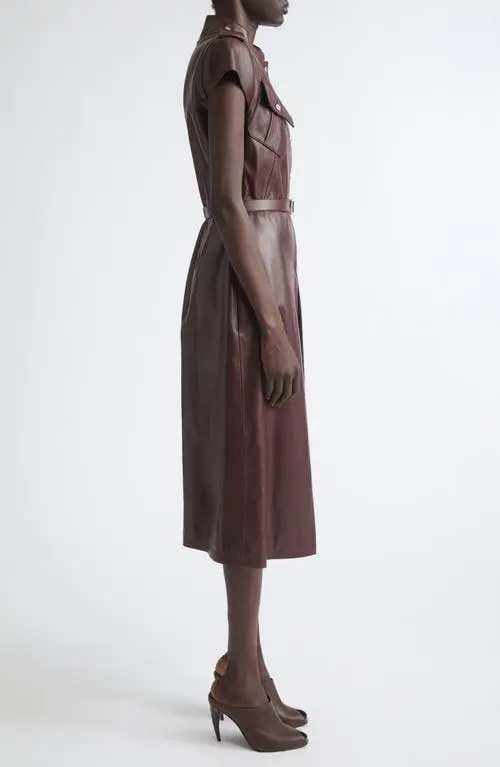 Alexander McQueen Leather Midi Shirtdress - Lacquer