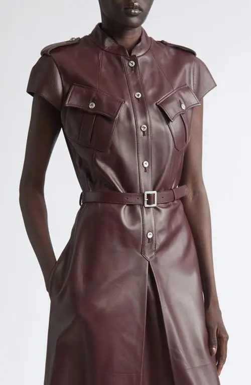 Alexander McQueen Leather Midi Shirtdress - Lacquer