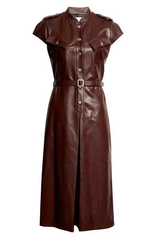 Alexander McQueen Leather Midi Shirtdress - Lacquer